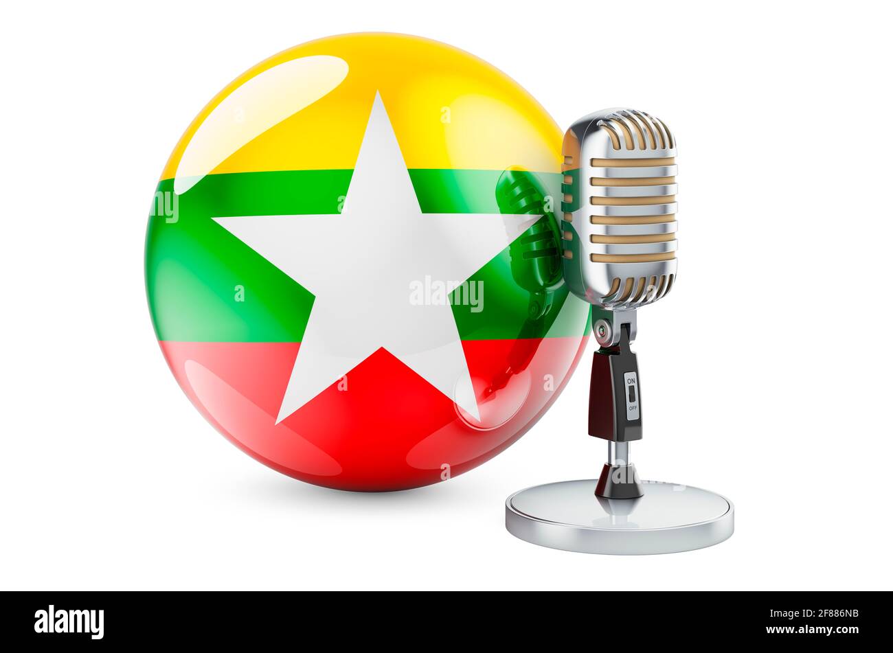 Music of Myanmar concept. Retro microphone with Myanmar flag. 3D ...