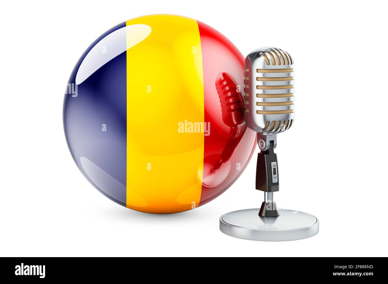 Music of Romania concept. Retro microphone with Romanian flag. 3D ...