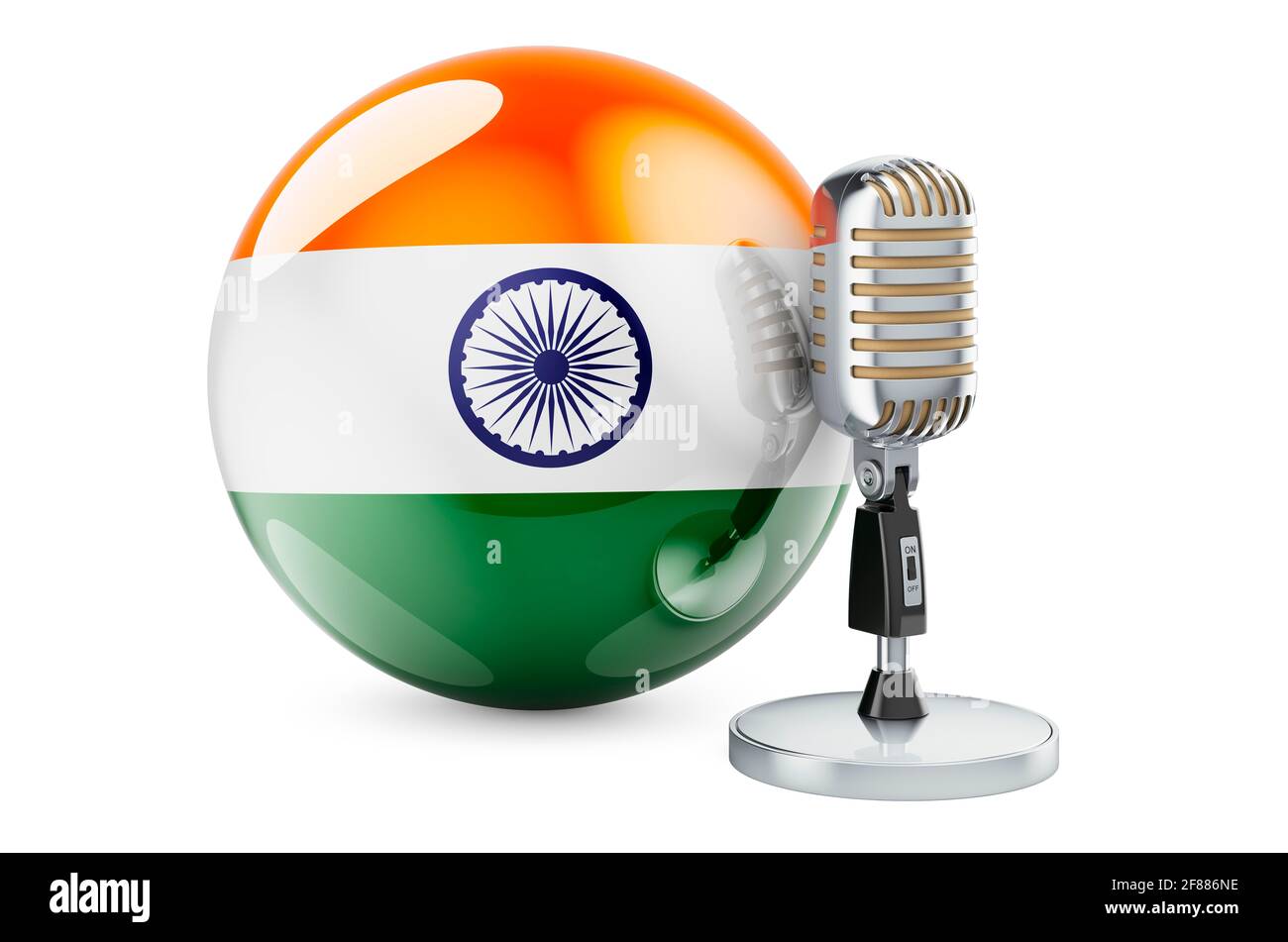 Music of India concept. Retro microphone with Indian flag. 3D rendering ...