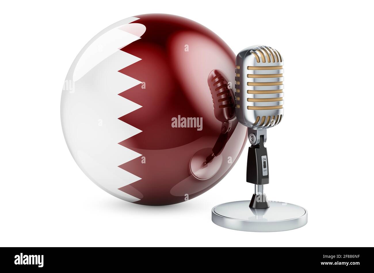 Music of Qatar concept. Retro microphone with Qatari flag. 3D rendering ...