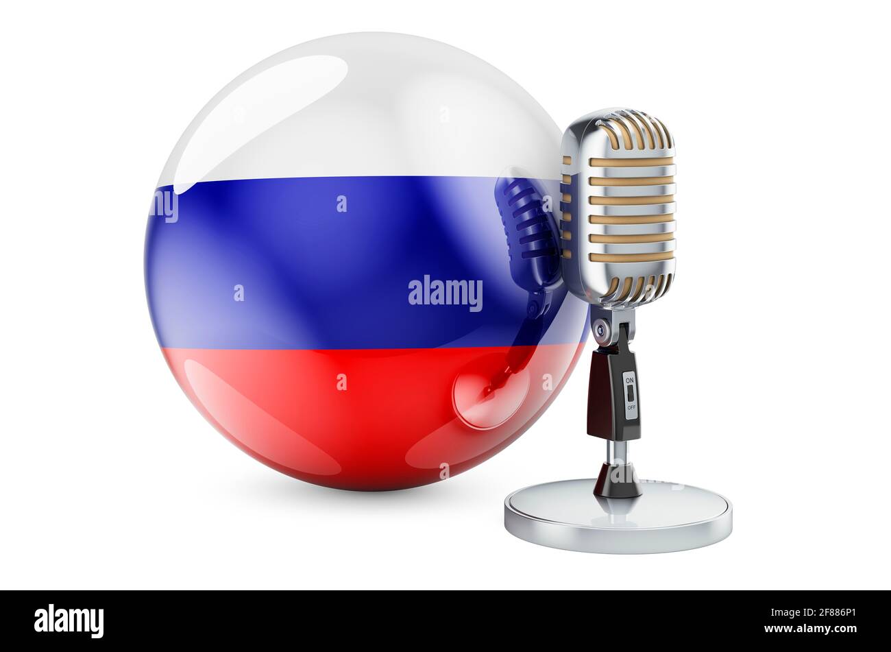 Music of Russia concept. Retro microphone with Russian flag. 3D ...