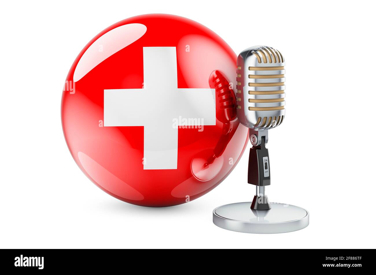 Music of Switzerland concept. Retro microphone with Swiss flag. 3D ...