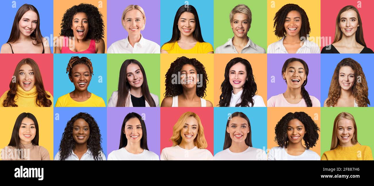 Composite collage of happy diverse multicultural women Stock Photo - Alamy