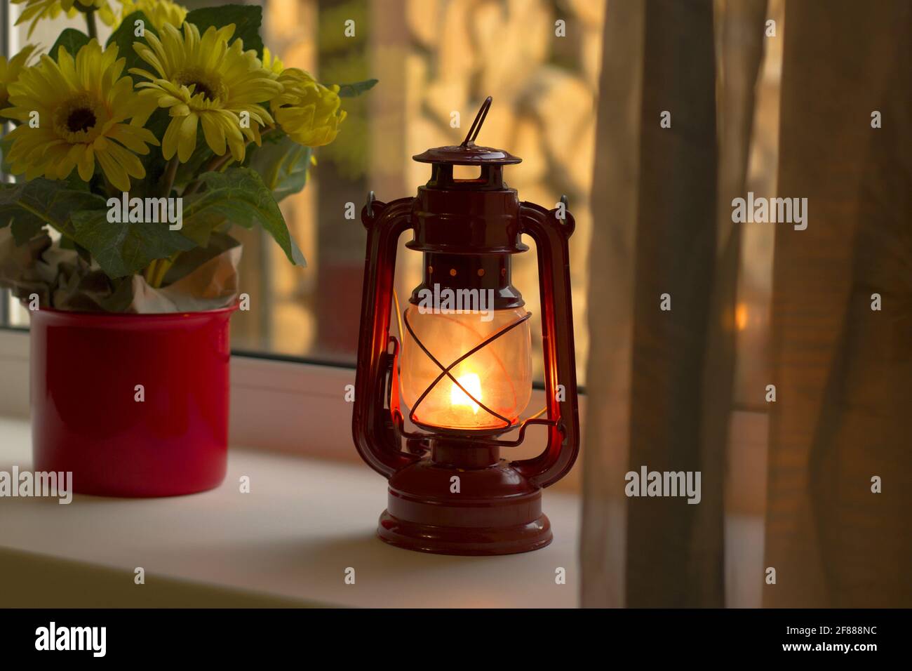 Kerosene lamp on the window. Old lamp Stock Photo - Alamy