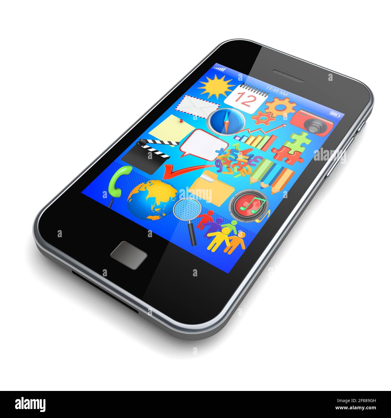 Mobile phone with touchscreen and colorful apps . 3d image Stock Photo ...