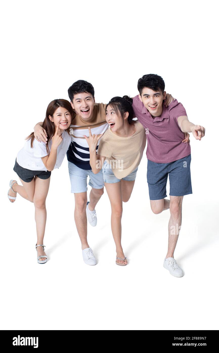 Cheerful friends gesturing together Cut Out Stock Images & Pictures - Alamy