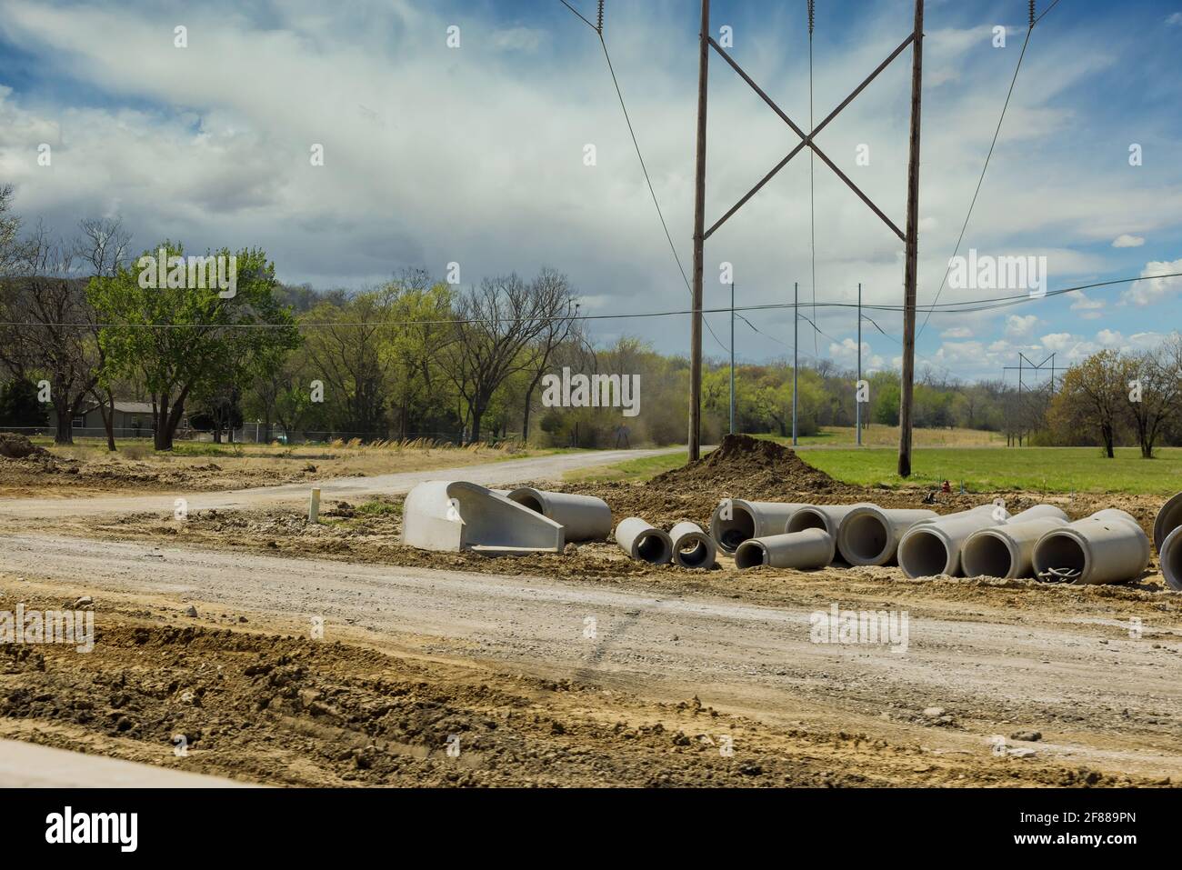 Main road construction drainage system on concrete manholes are ...