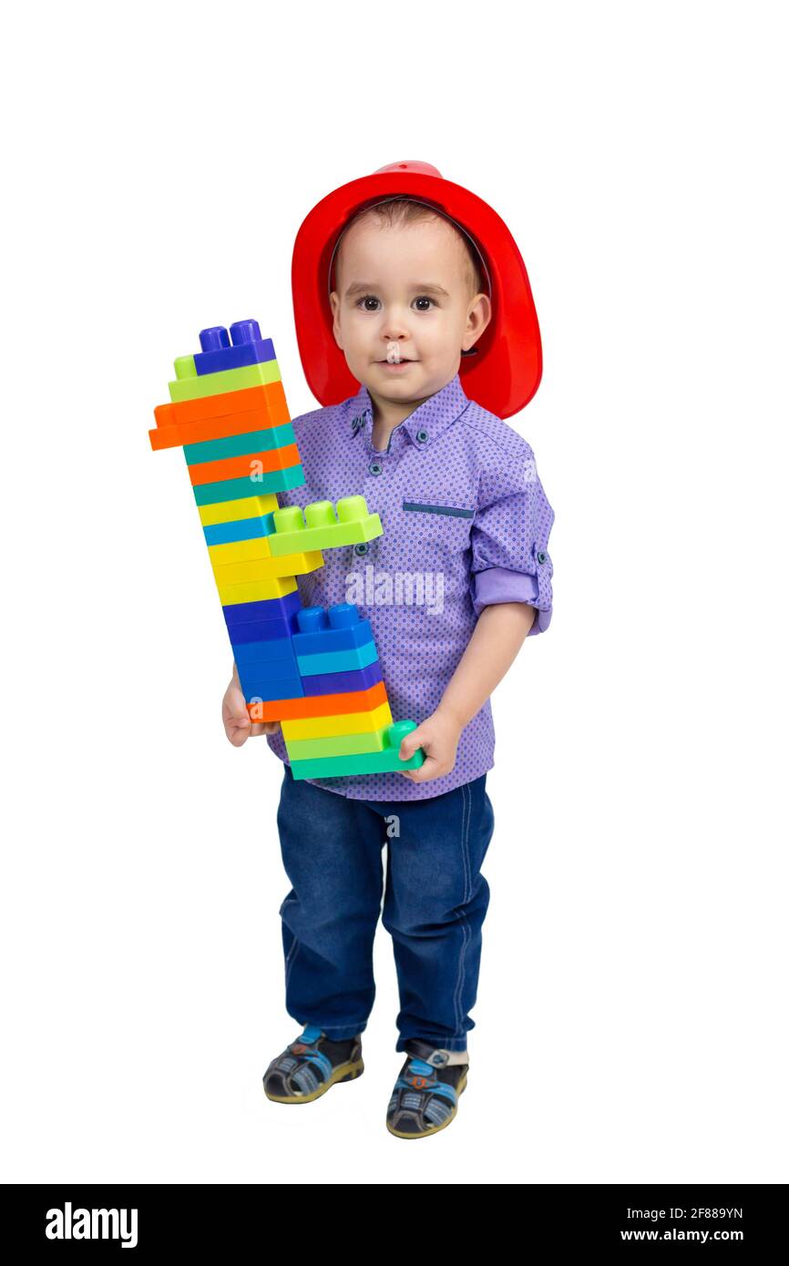 Child holding big toy in hands, isolated white background Stock Photo ...