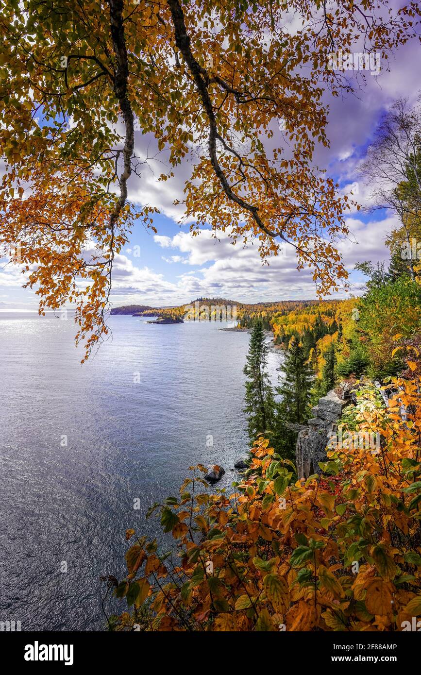 View of the coastline in Autumn from Split Rock State Park in northern ...