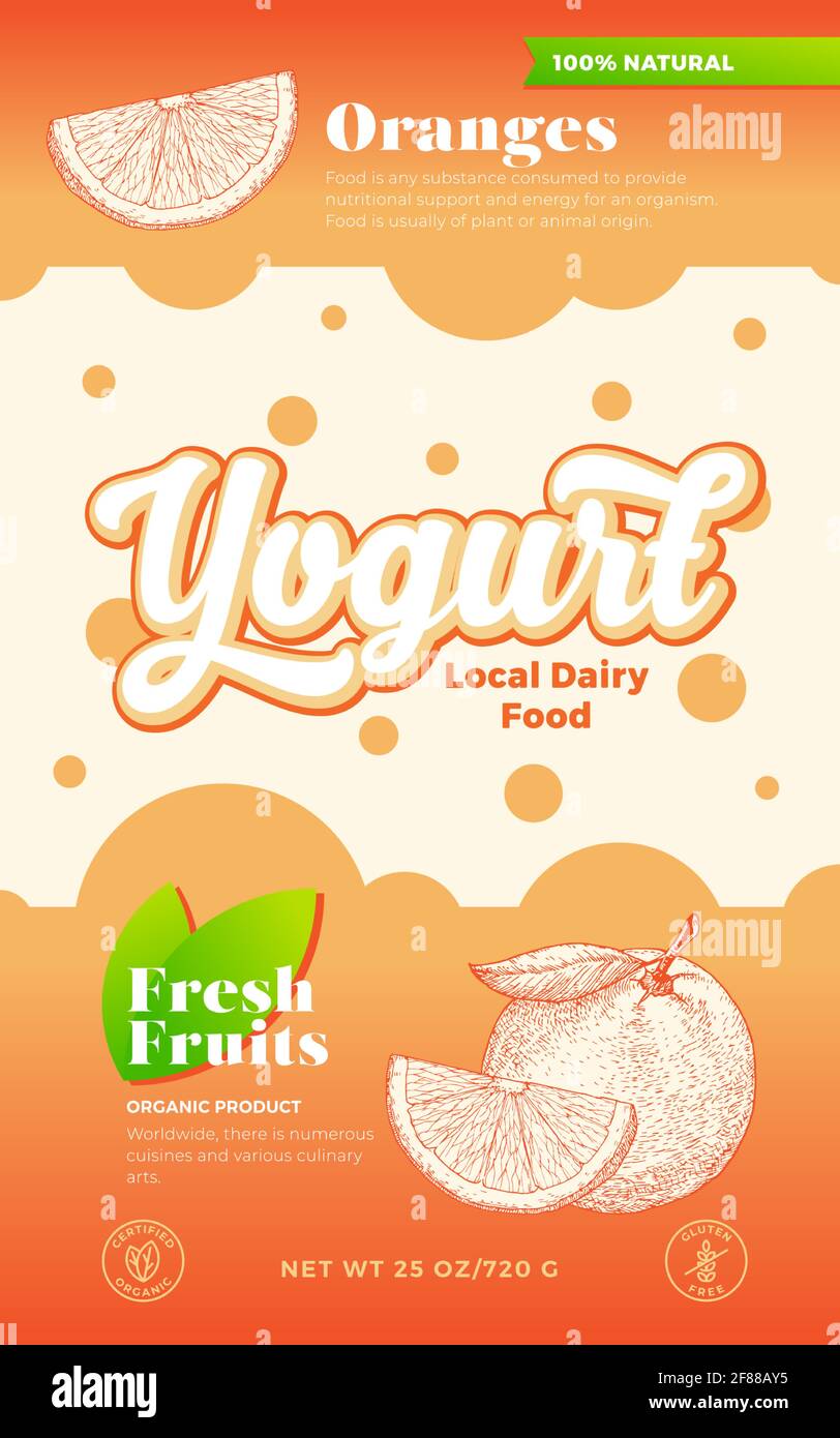 Fruits and Berries Yogurt Label Template. Abstract Vector Dairy ...