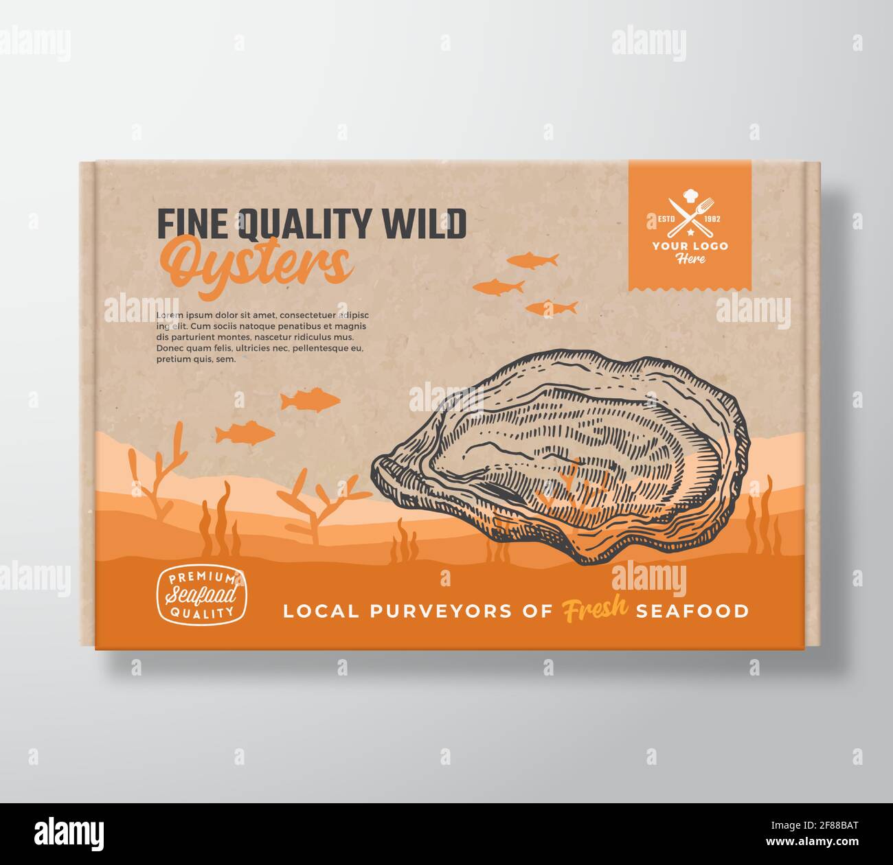 Fine Quality Seafood Cardboard Box. Abstract Vector Food Packaging ...