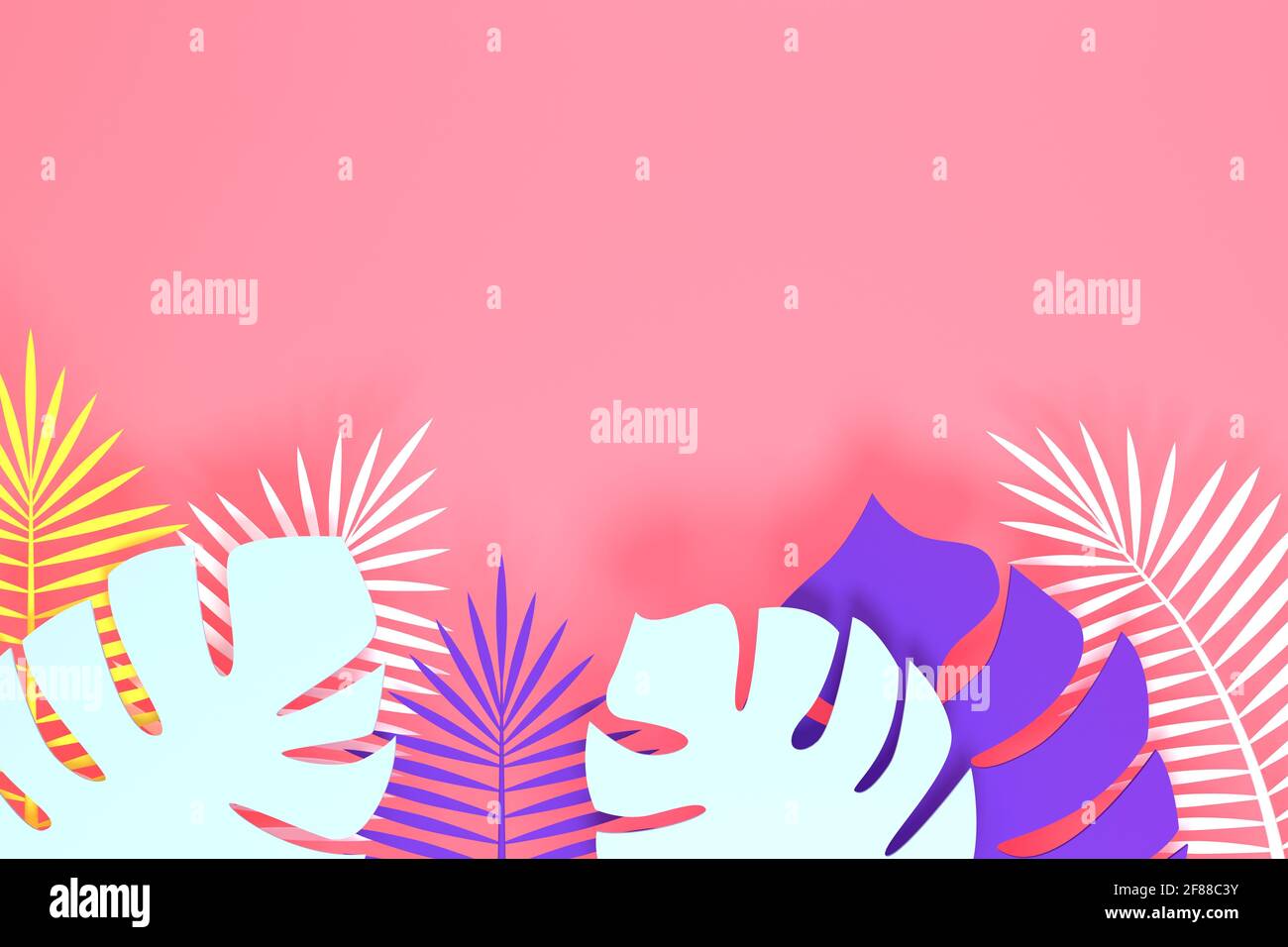 Abstract pink background with tropical leaves. 3d rendering Stock Photo ...