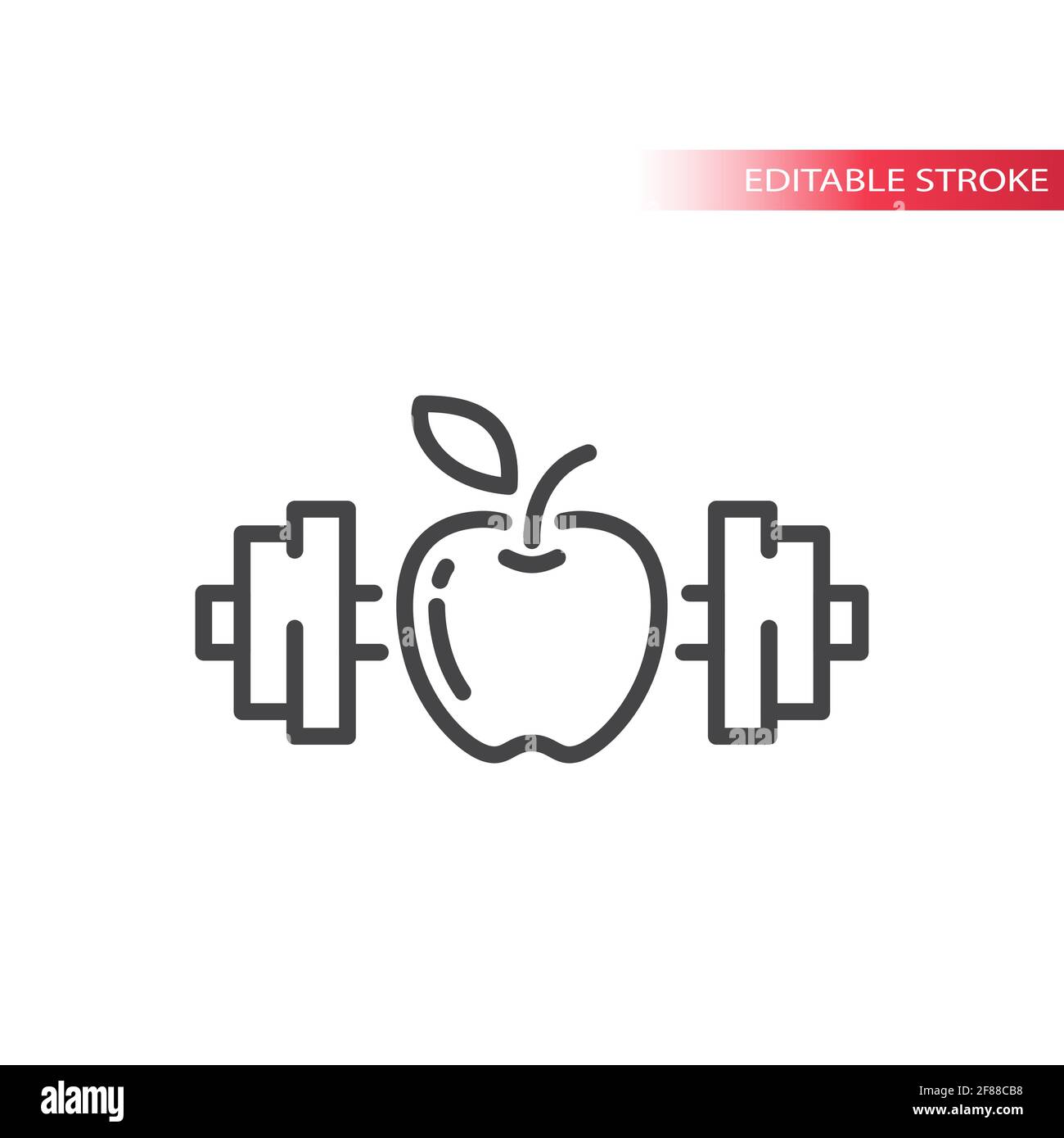 Apple and a dumbbell line vector icon. Eating healthy and fitness ...