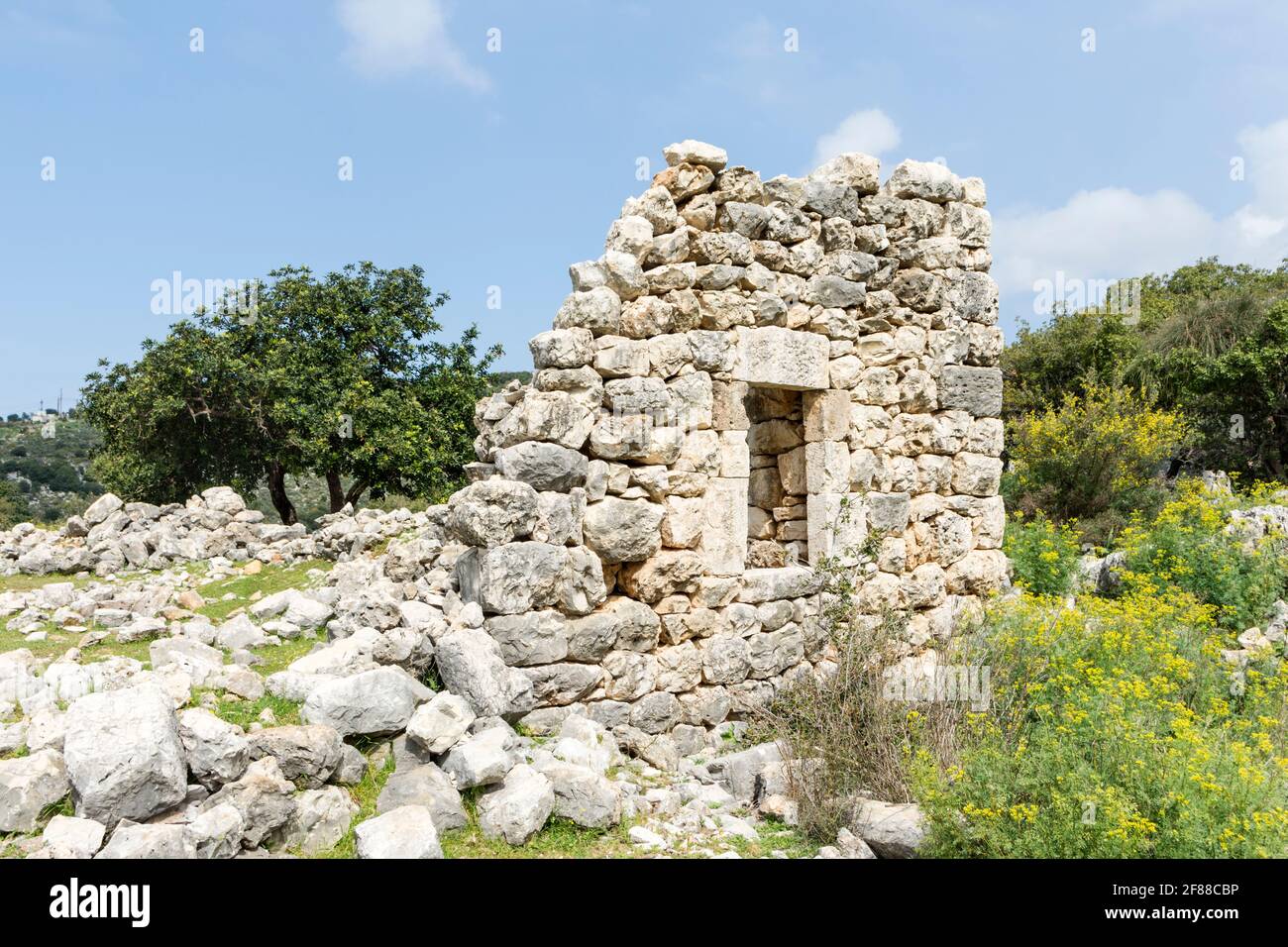 Abandoned ghost town with stone houses in ruin, Bjerrine village ...