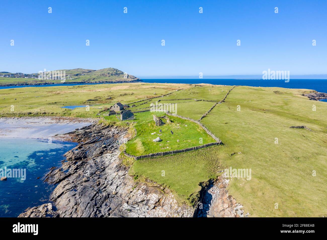 Aerial view of Inishkeel Island by Portnoo in County Donegal, Ireland ...