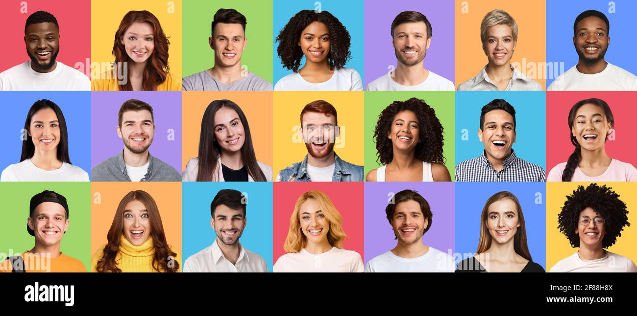 Collage of diverse people expressing positive emotions Stock Photo - Alamy