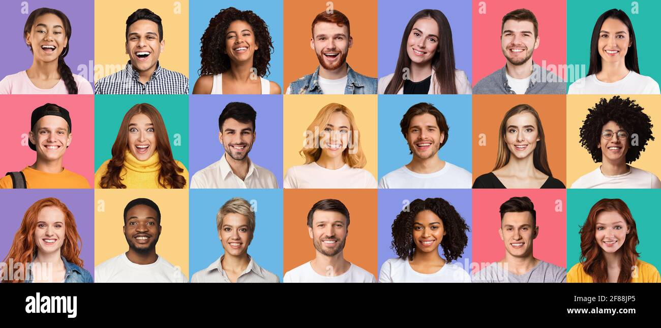 Collage of diverse happy people expressing positive emotions Stock ...