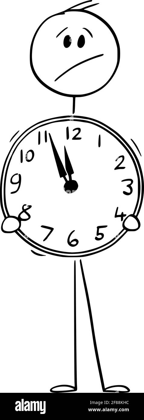 Worried Man or Businessman Holding Wall Clock, Vector Cartoon Stick ...