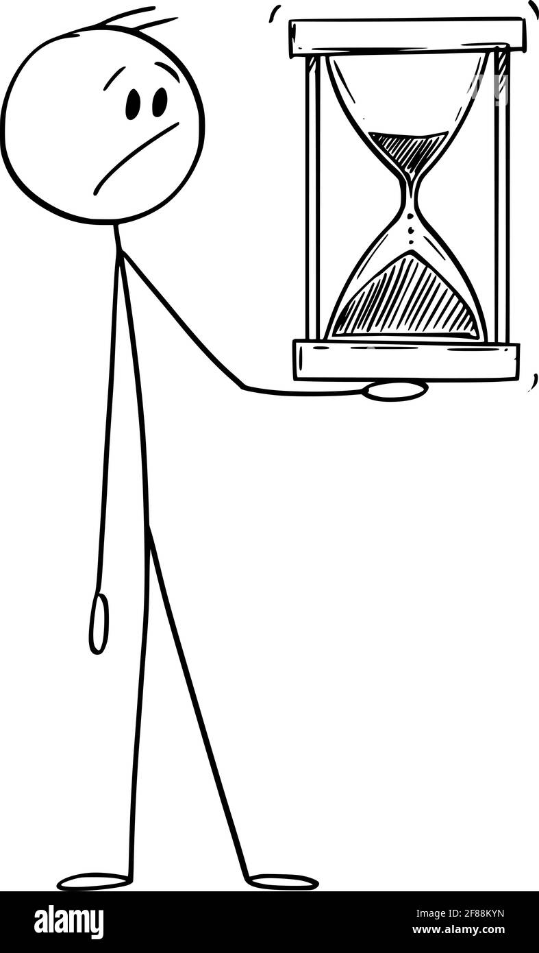 Worried Man or Businessman Holding Hourglass or Sandglass, Vector ...