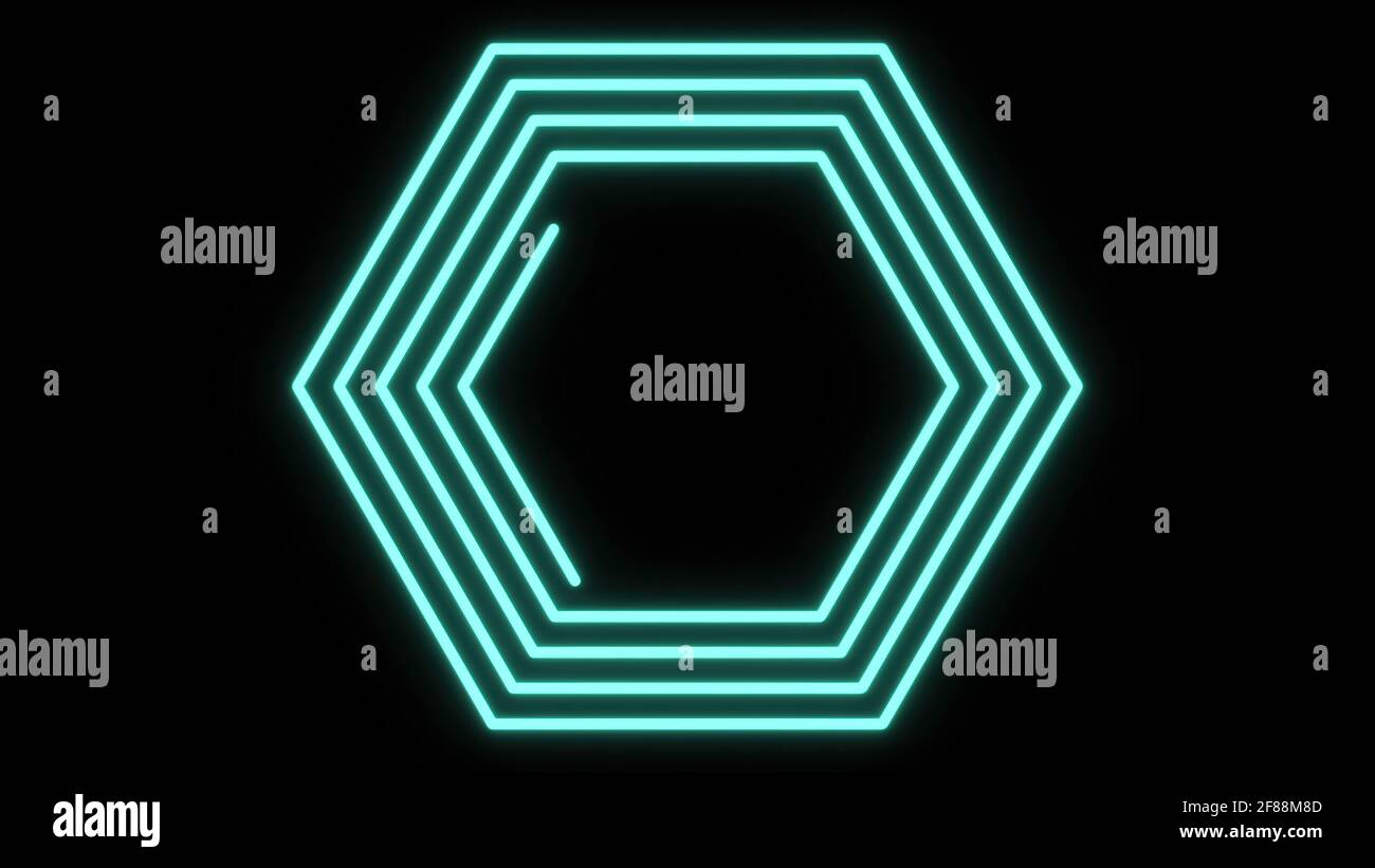 Hypnotic blue hexagon on black background Stock Photo - Alamy