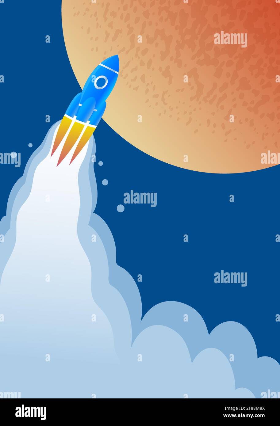 Illustration of a spaceship flies to the planet Mars. Scientific ...