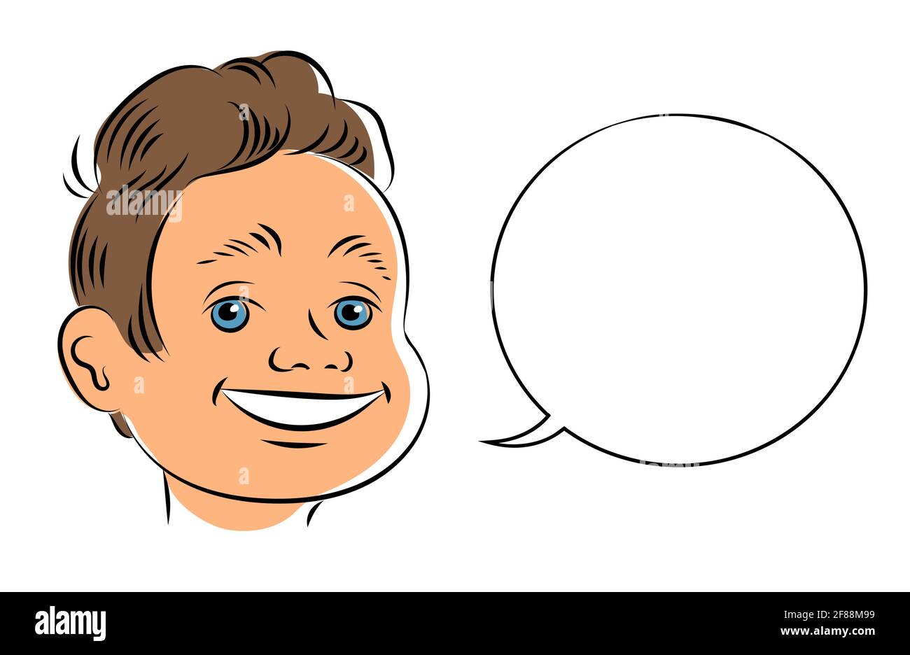 Smiling cartoon young business consultant giving speech. Place for text ...