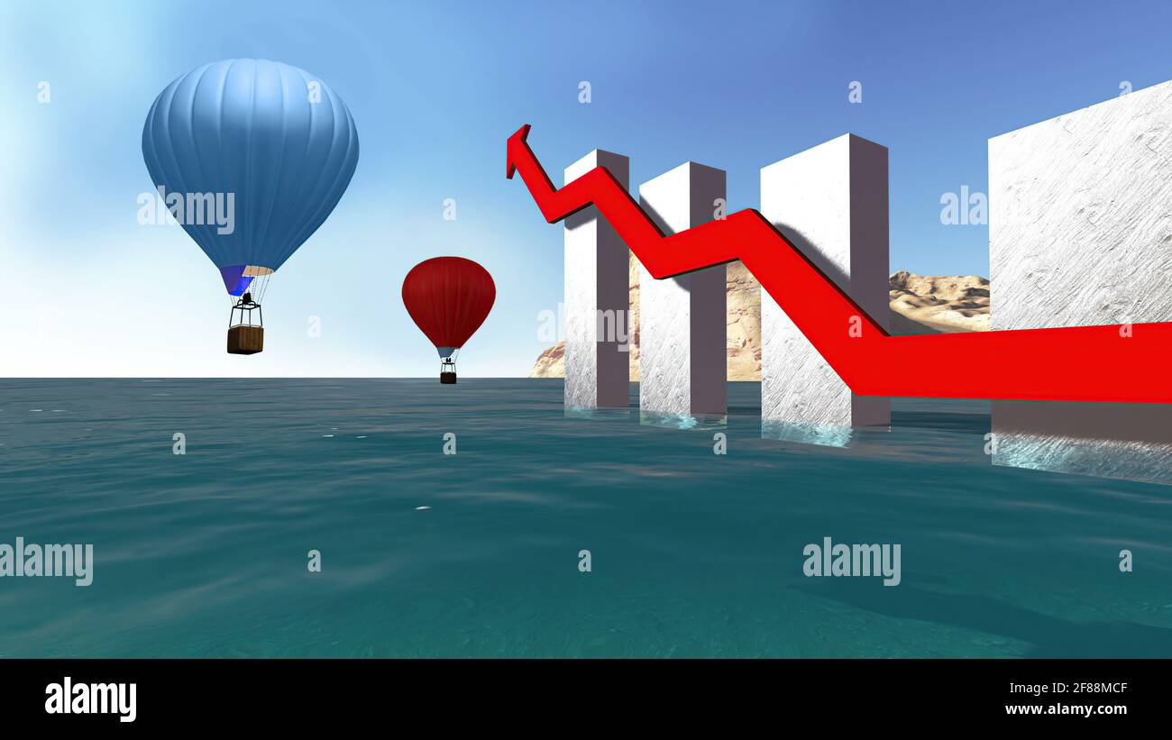 3d rendering Stock market business Graph with hot balloon Stock Photo ...