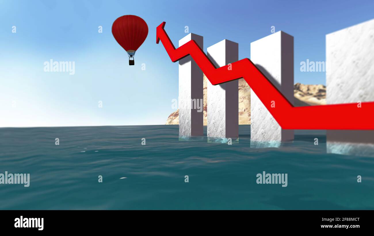3d rendering Stock market business Graph with hot balloon Stock Photo ...