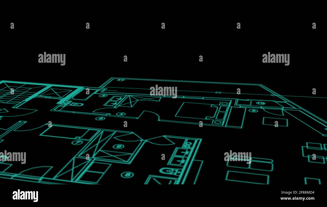 abstract architecture background: blueprint house plan and wire frame ...