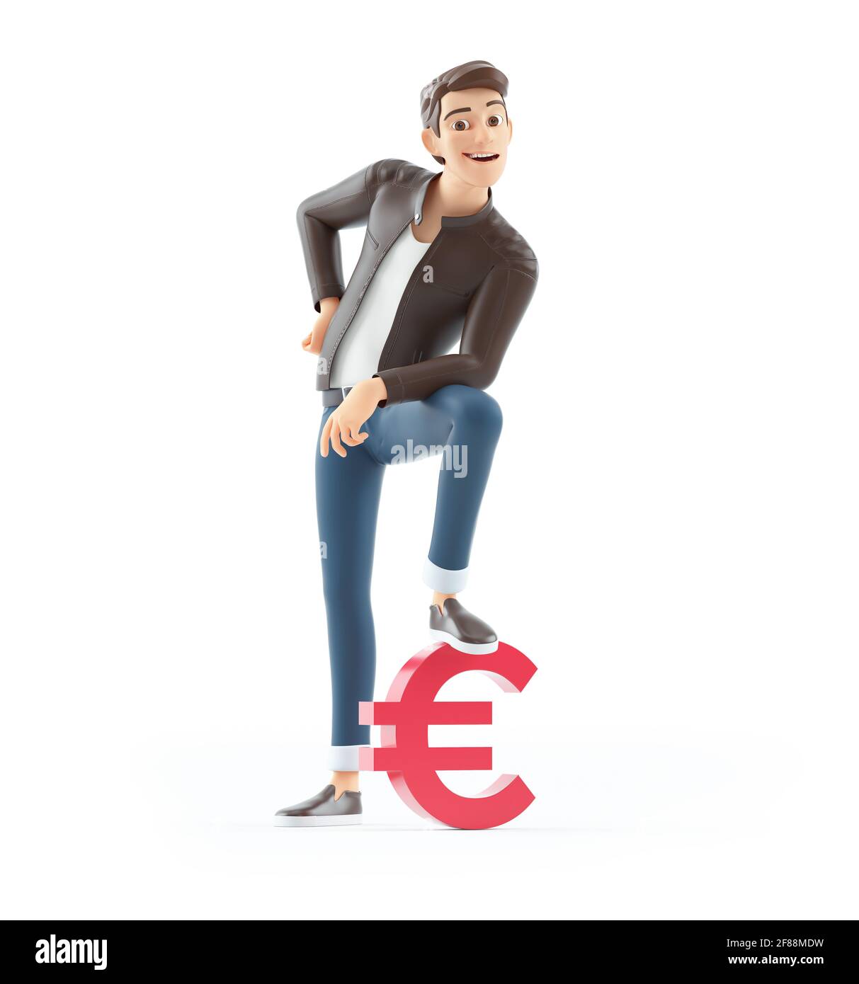 3d cartoon man foot on euro sign, illustration isolated on white ...