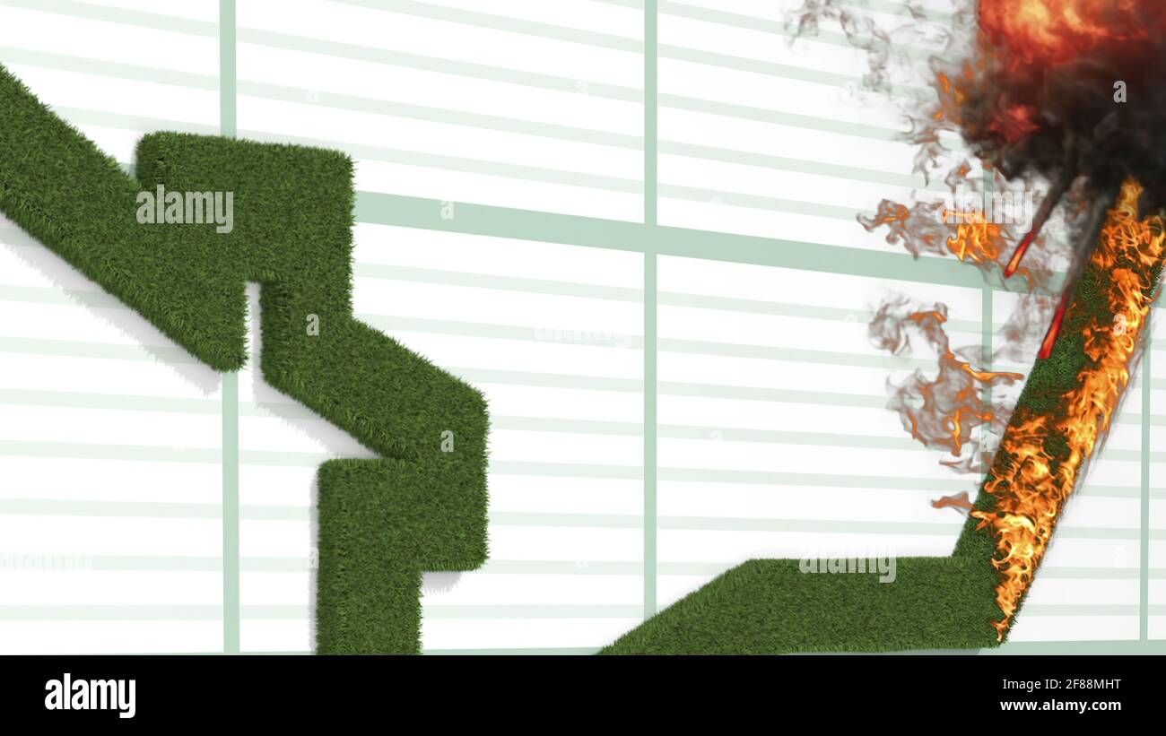 rising arrow shaped like a house with fire and explosion Stock Photo ...