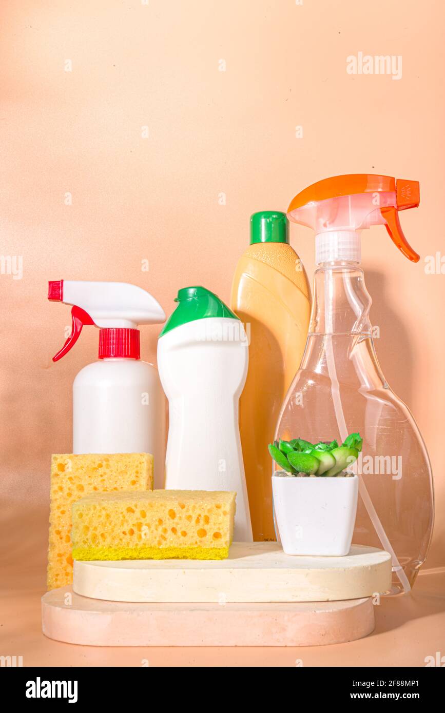 Spring home cleaning, housekeeping concept, Set of various bright ...