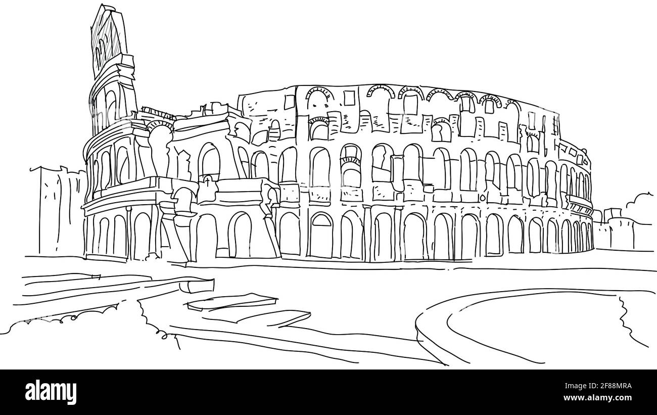 Roma City Outline Hand Drawn Sketch Stock Photo - Alamy