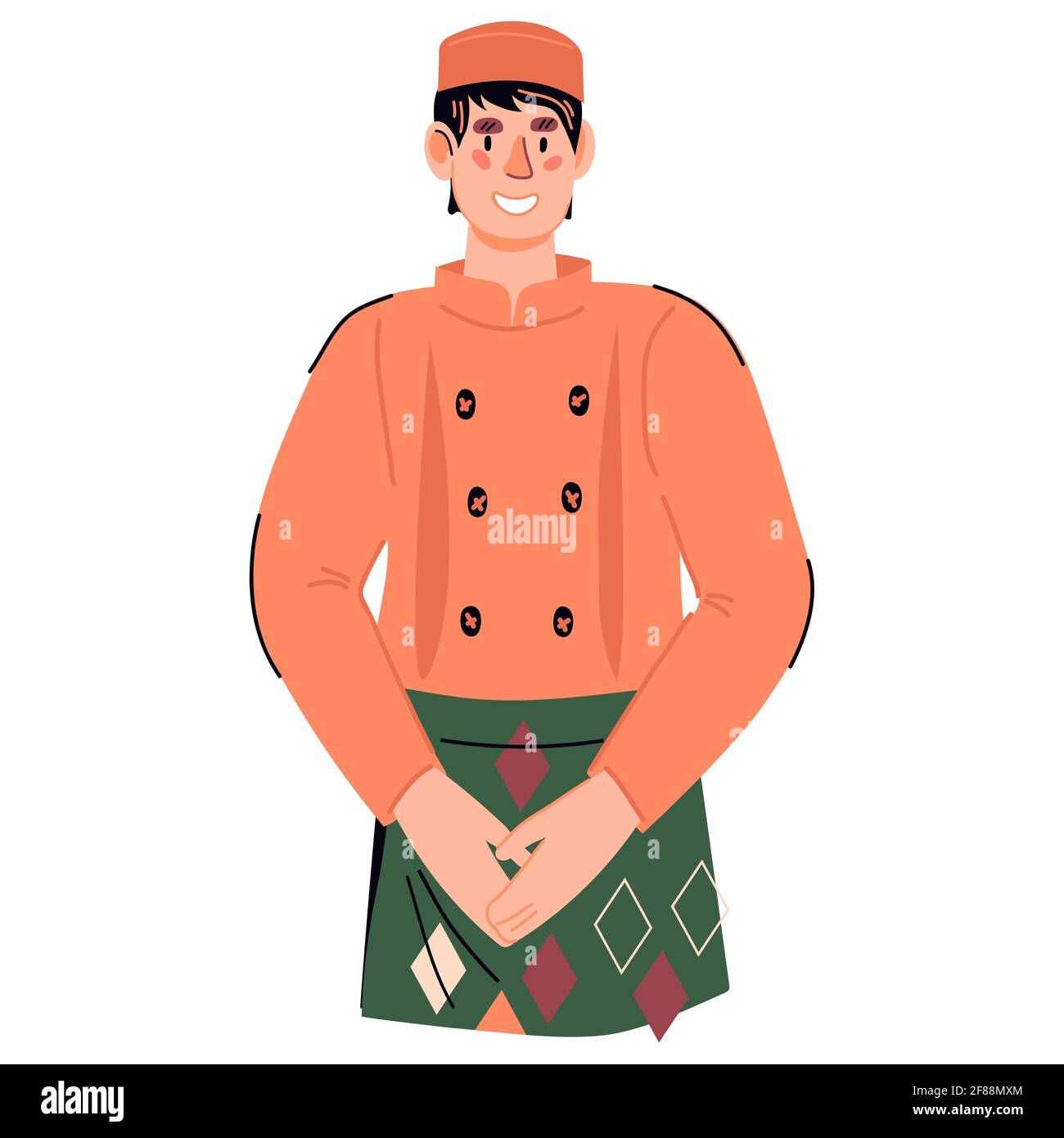 Kitchen assistant or cook in restaurant uniform male cartoon character ...