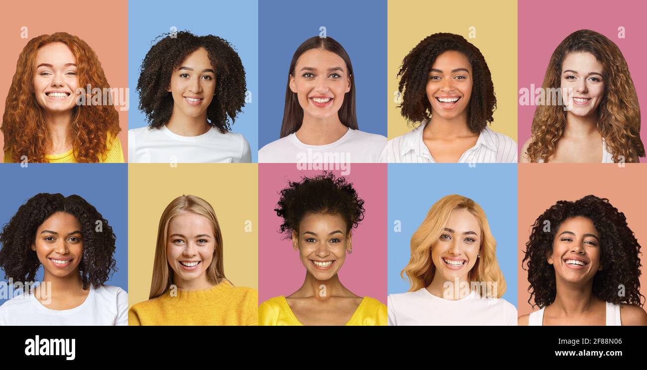 Composite collage of happy diverse multicultural women Stock Photo - Alamy