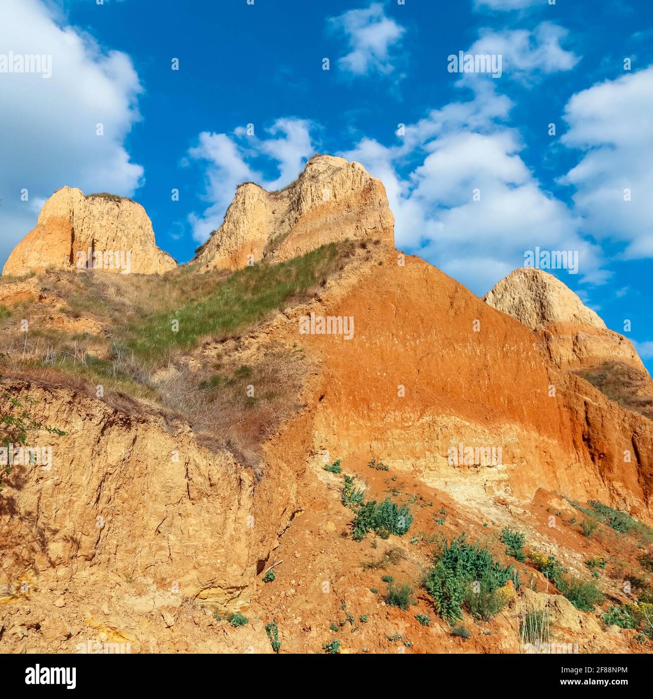 Landscape view clay cape cliffs. Hills of mountain and slopes of cape ...
