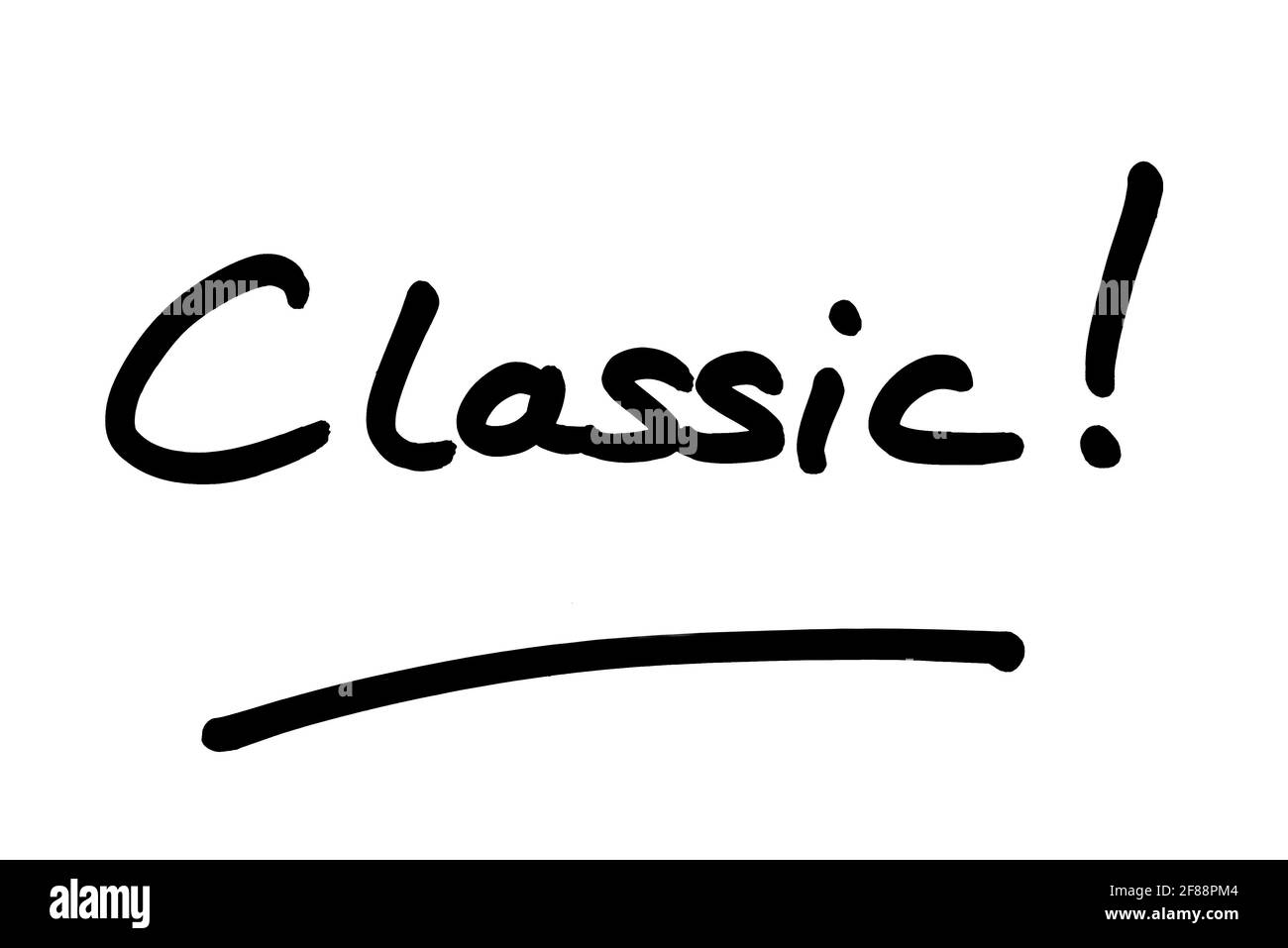 Classic! handwritten on a white background Stock Photo - Alamy