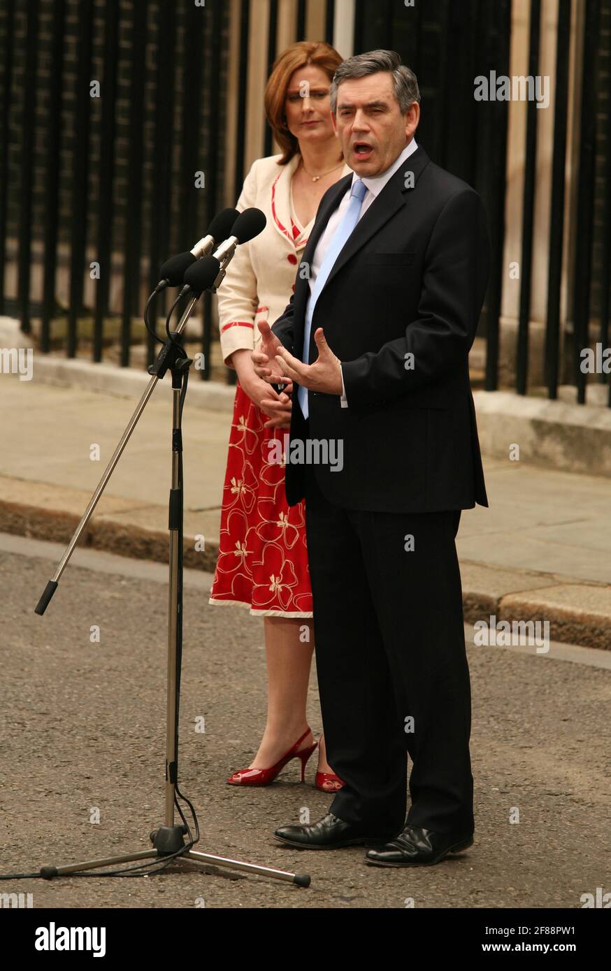 Gordon Brown arrives in Downing street on his first day as Britians new ...