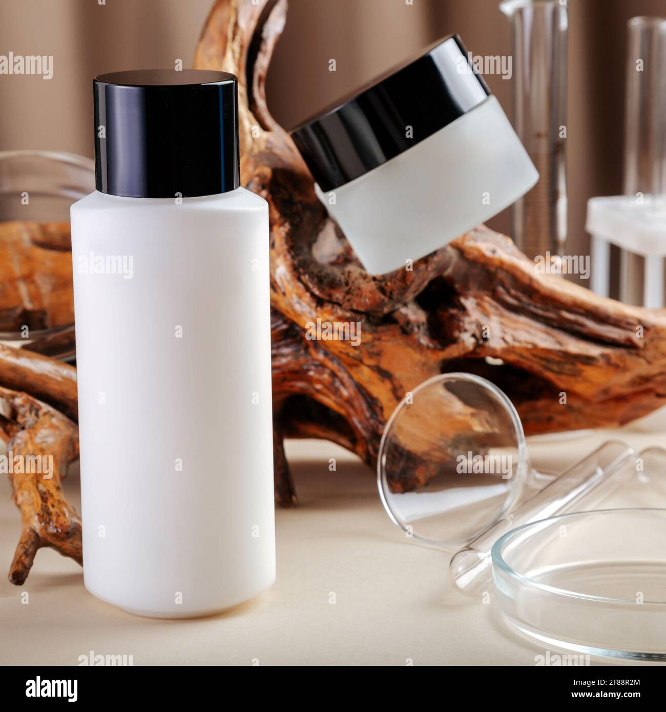 Skincare cosmetic kit. Cream and cleanser kit for skin on color beige ...