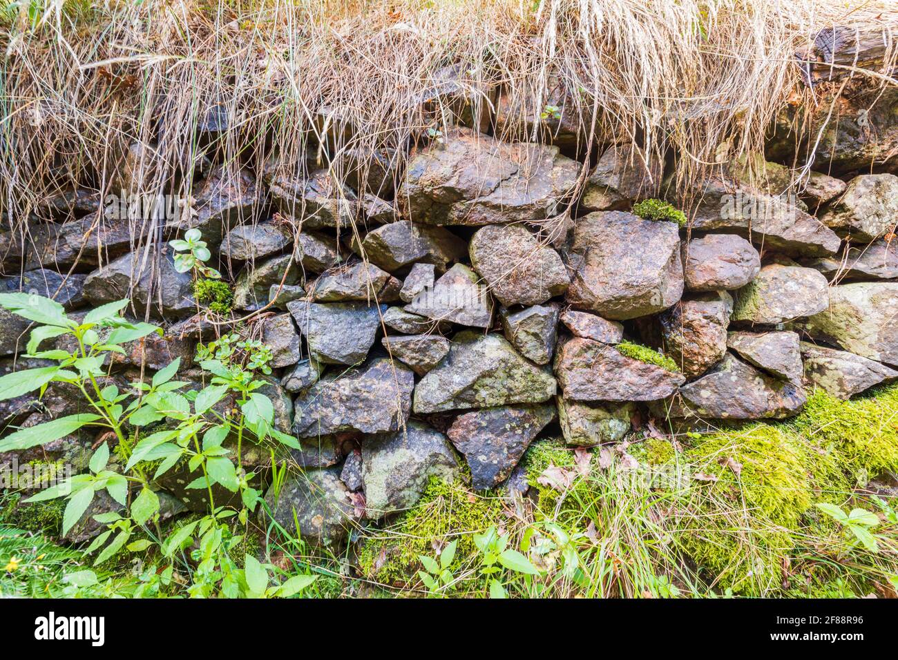 Close up view of natural stone wall on natural landscape Stock Photo ...