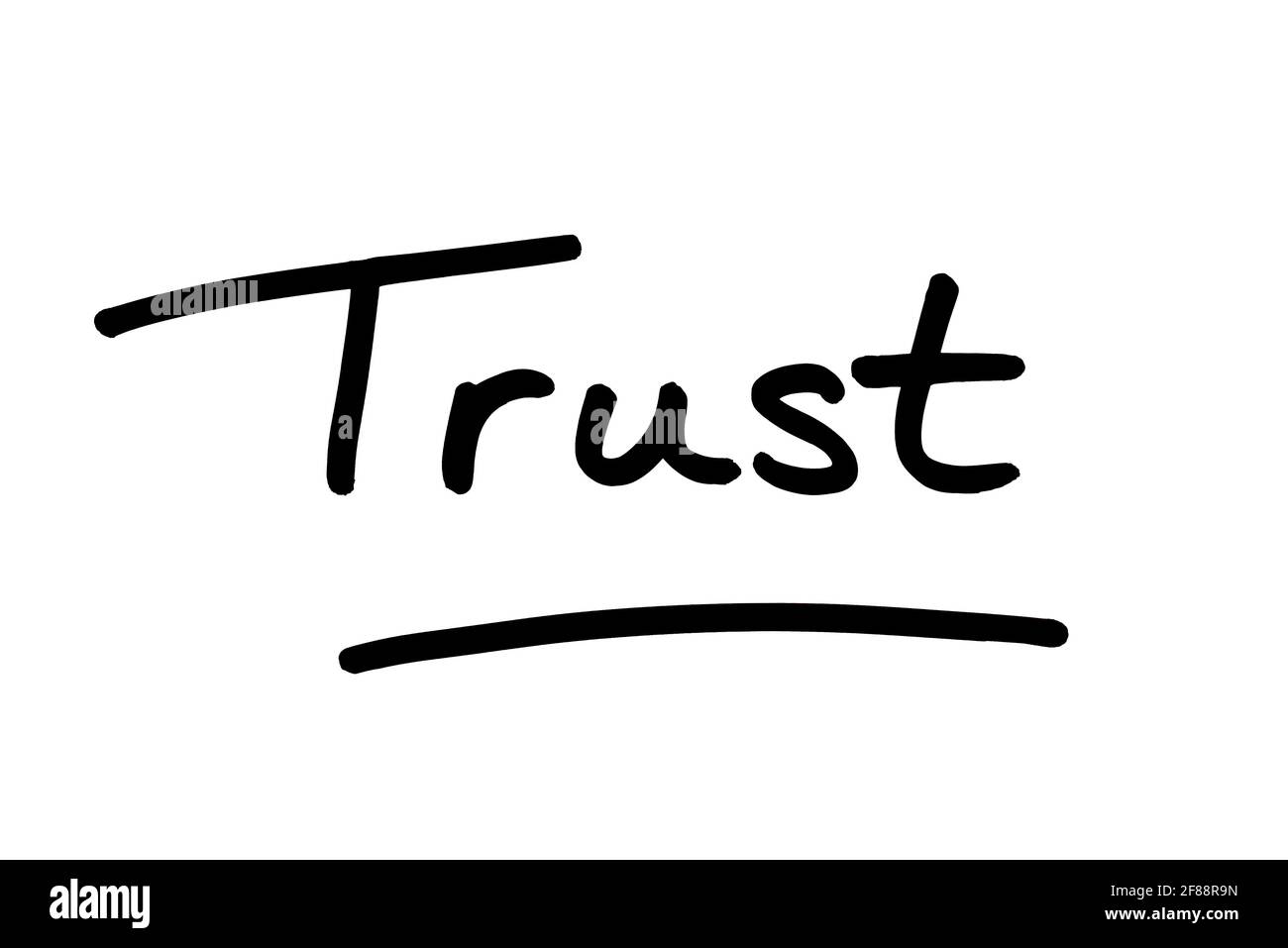 Trust, handwritten on a white background Stock Photo - Alamy