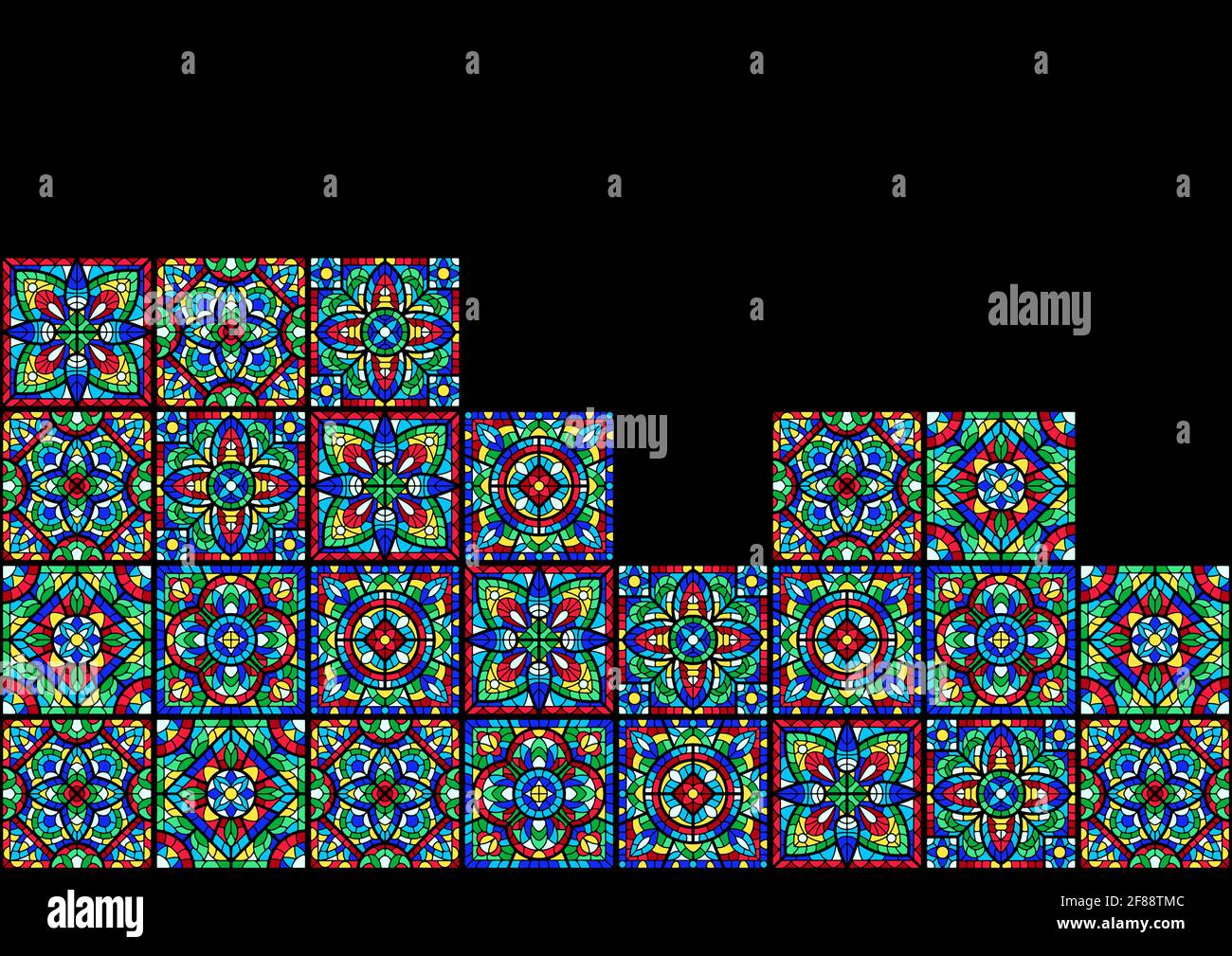 Stained-glass window with colored piece. Decorative mosaic tile pattern ...