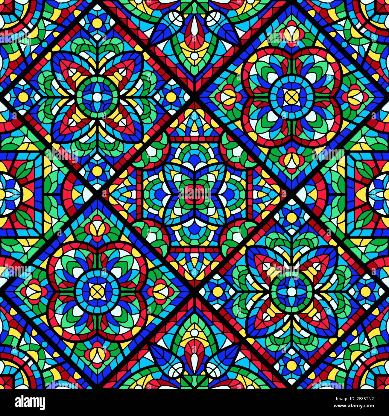 Stained-glass window with colored piece. Decorative mosaic tile pattern ...
