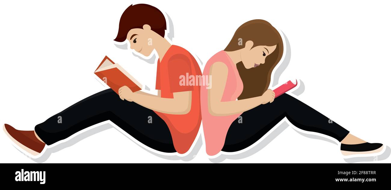 Couple reading books together. Hobbies concept - Vector illustration ...