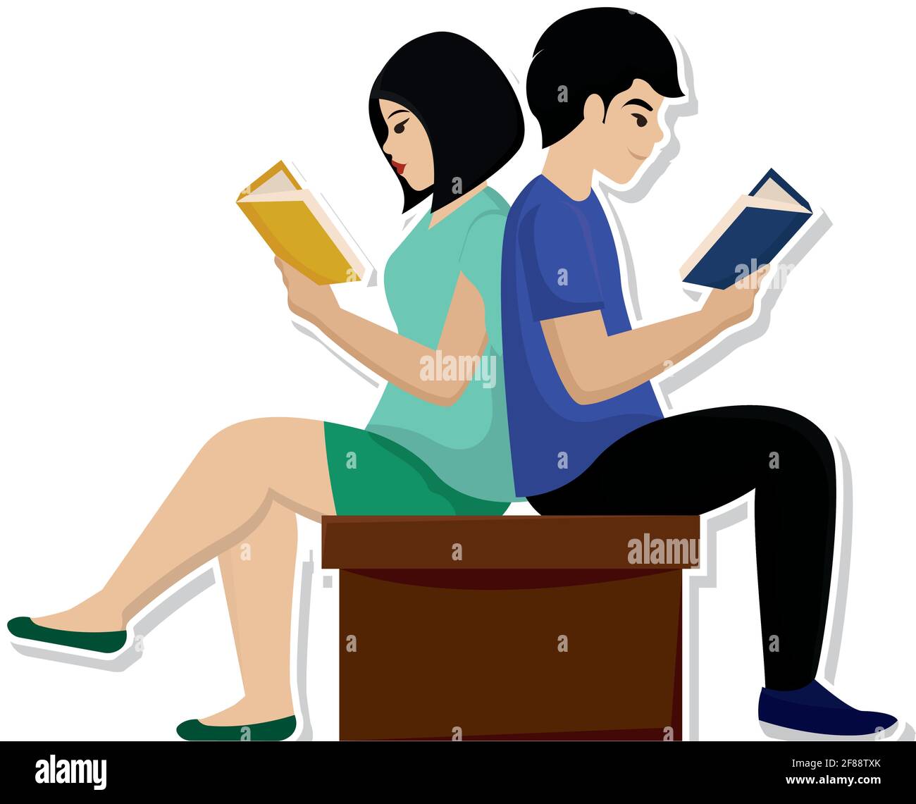 Couple reading books together. Hobbies concept - Vector illustration ...