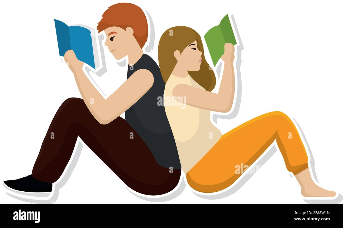 Couple reading books together. Hobbies concept - Vector illustration ...