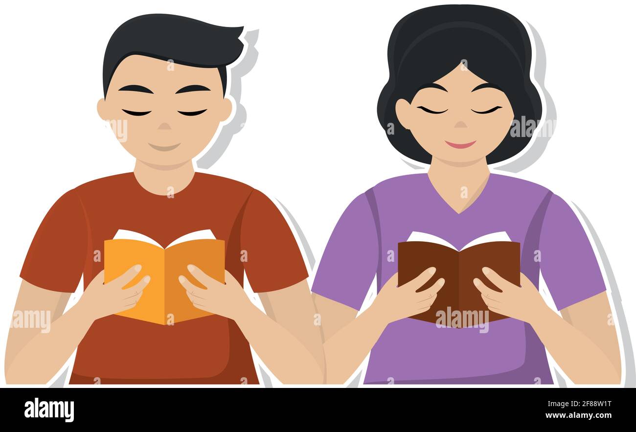 Couple reading books together. Hobbies concept - Vector illustration ...