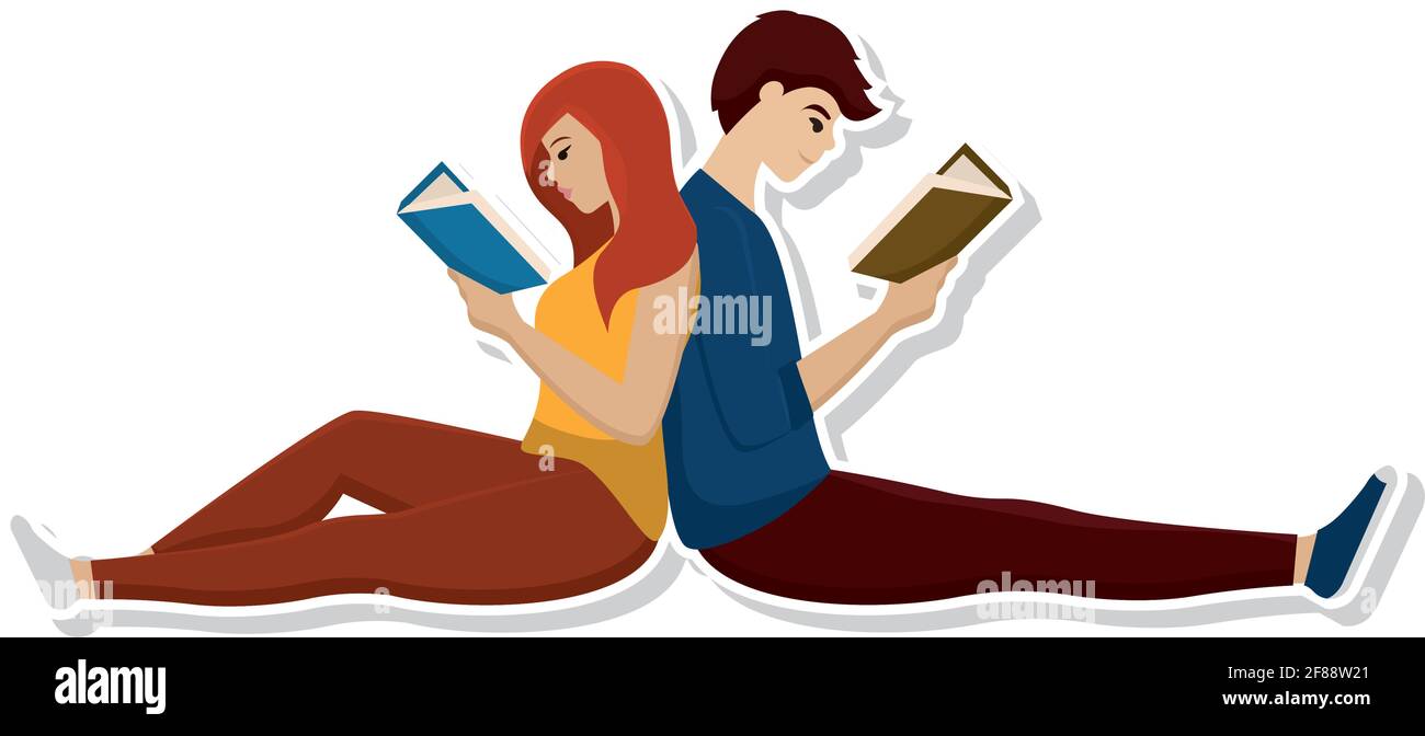 Couple Reading Books Together Hobbies Concept Vector Illustration