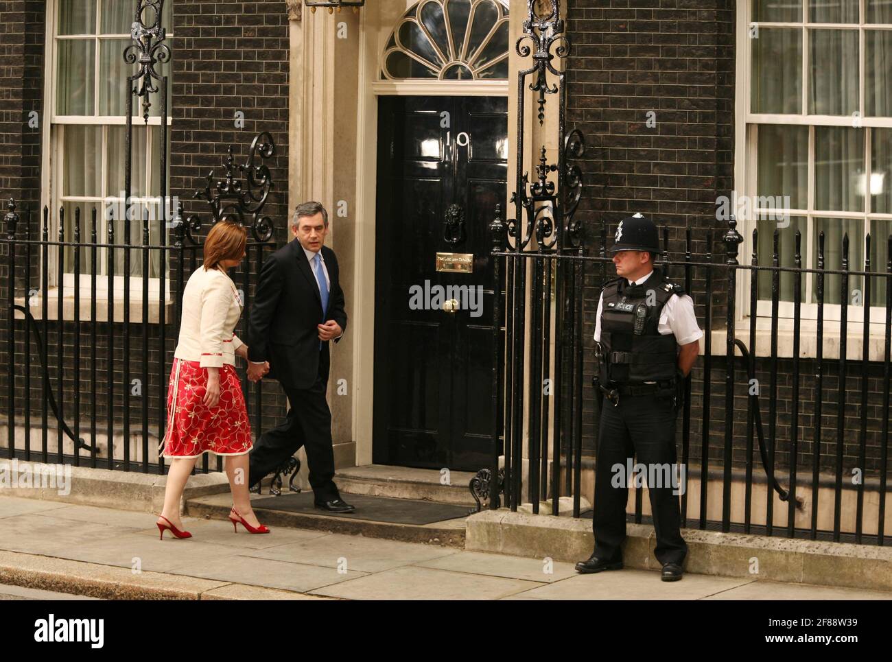Gordon Brown arrives in Downing street on his first day as Britians new ...