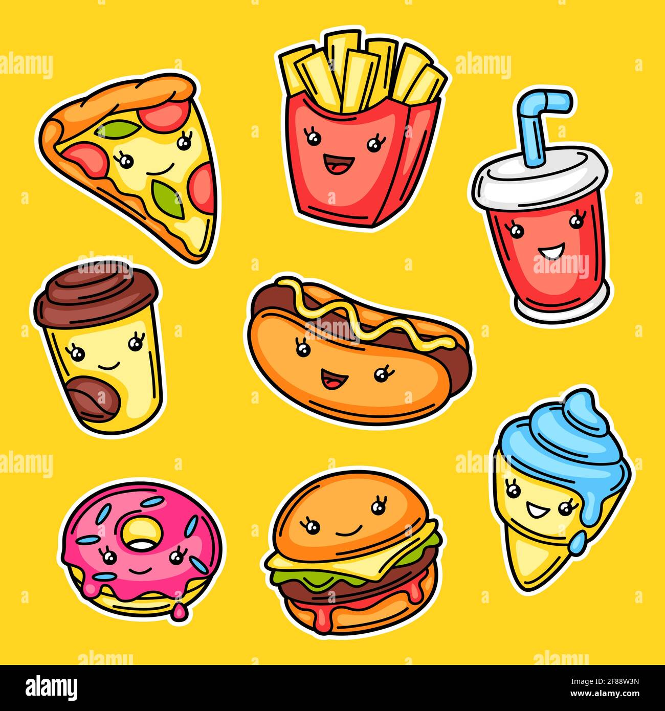 Set of cute kawaii fast food meal Stock Vector Image & Art - Alamy